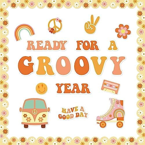 Bulletin Board Kit Retro Boho Ready for A Groovy Year Hippie Decoration ...