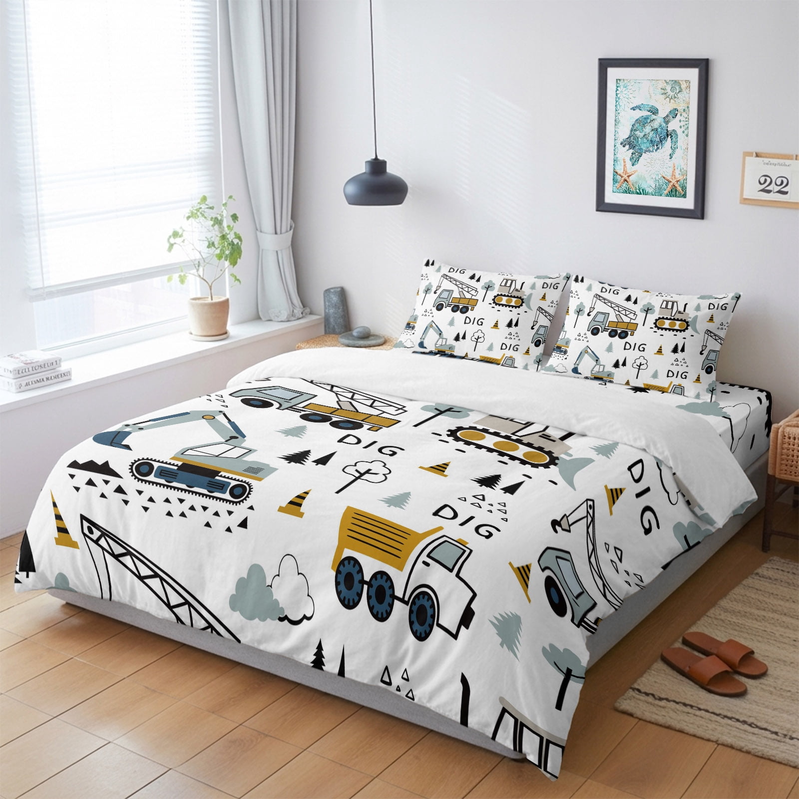 Bulletin Machine Crane Excavator King Size Bed Set,Abstract Cars ...