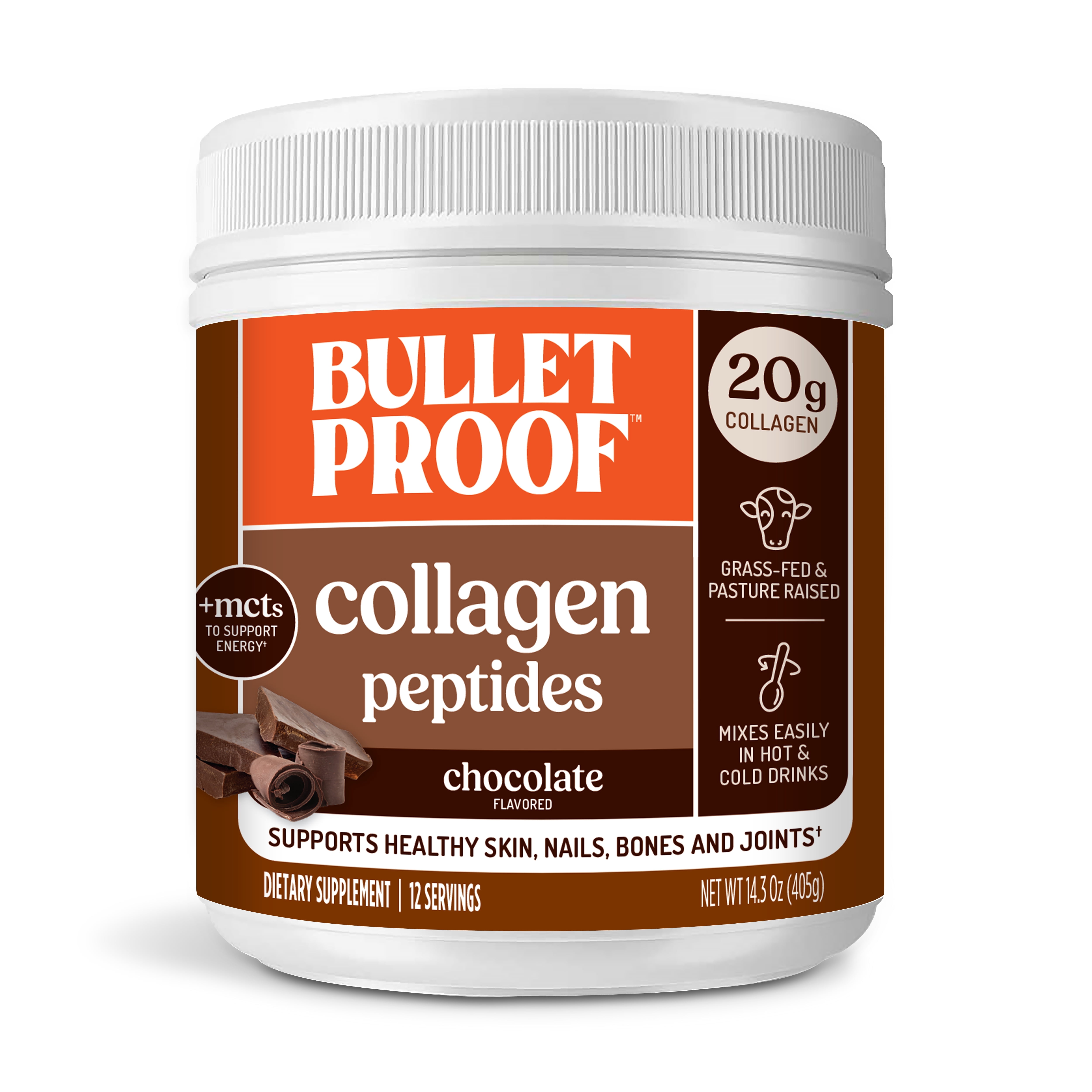 Bulletproof Chocolate Collagen, 14.3 Ounce Grass-Fed Collagen Protein ...