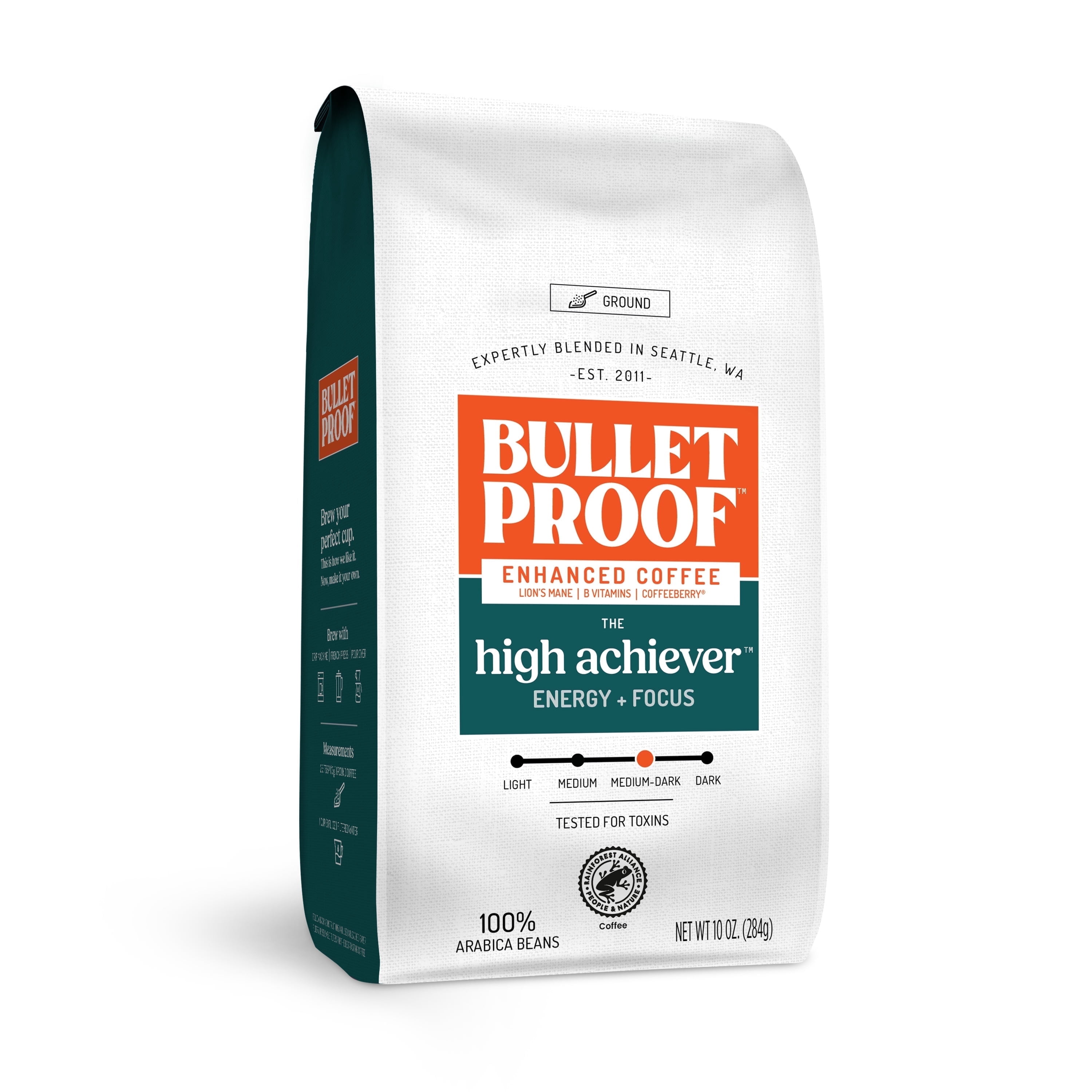Bulletproof The High Achiever Ground Coffee, 10 oz, Nootropic Mushroom ...