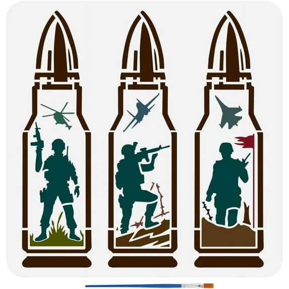 Bullets Soldiers Stencil 11.8x11.8inch Soldier Silhouette Template with ...