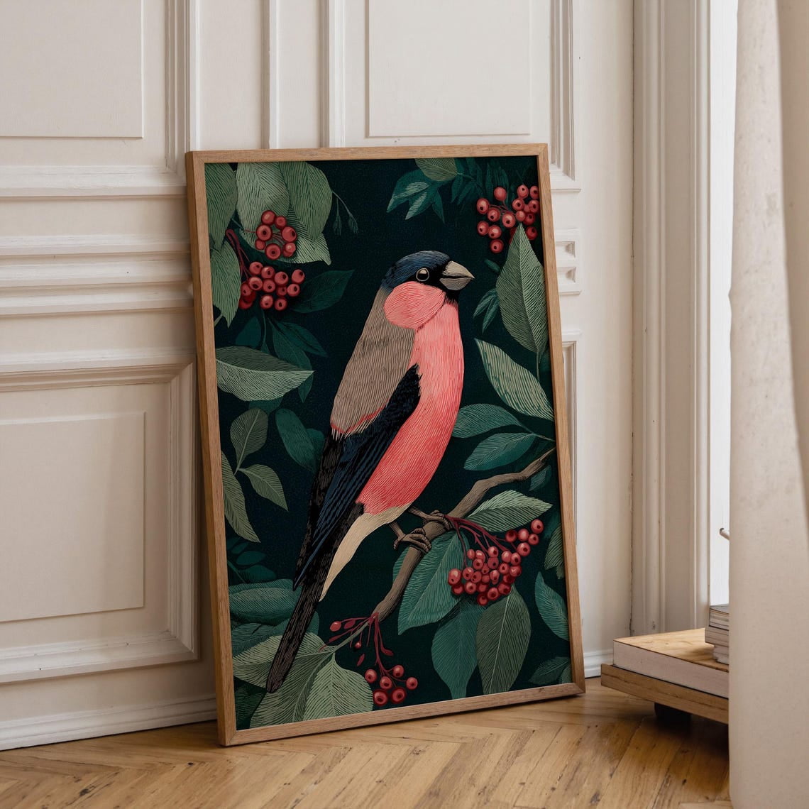Bullfinch Bird Vintage Botanical Cottagecore Moody Graphic Poster ...