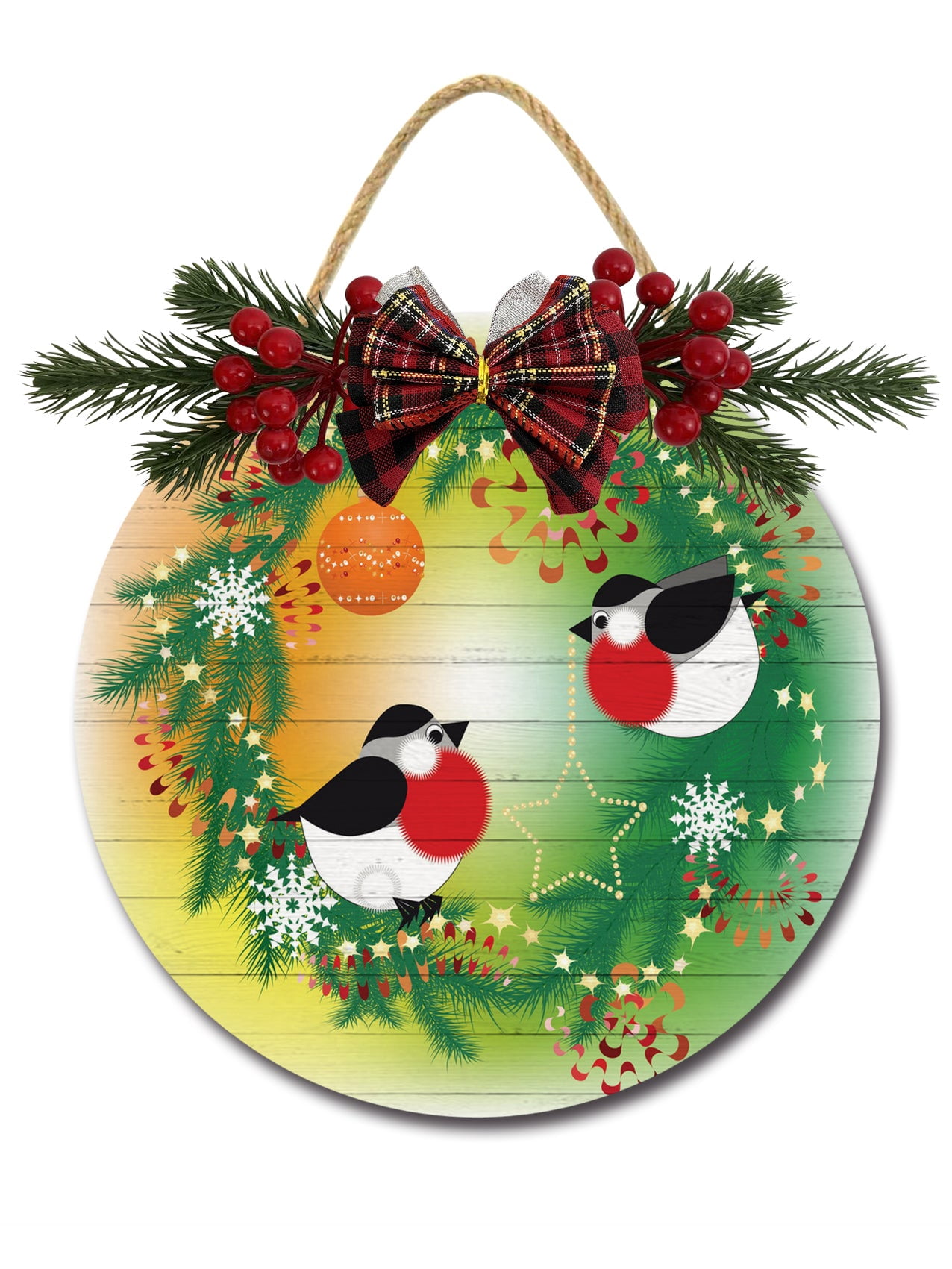 Bullfinch Christmas Sign Front for Door Decoration, 12 in Round Wood ...