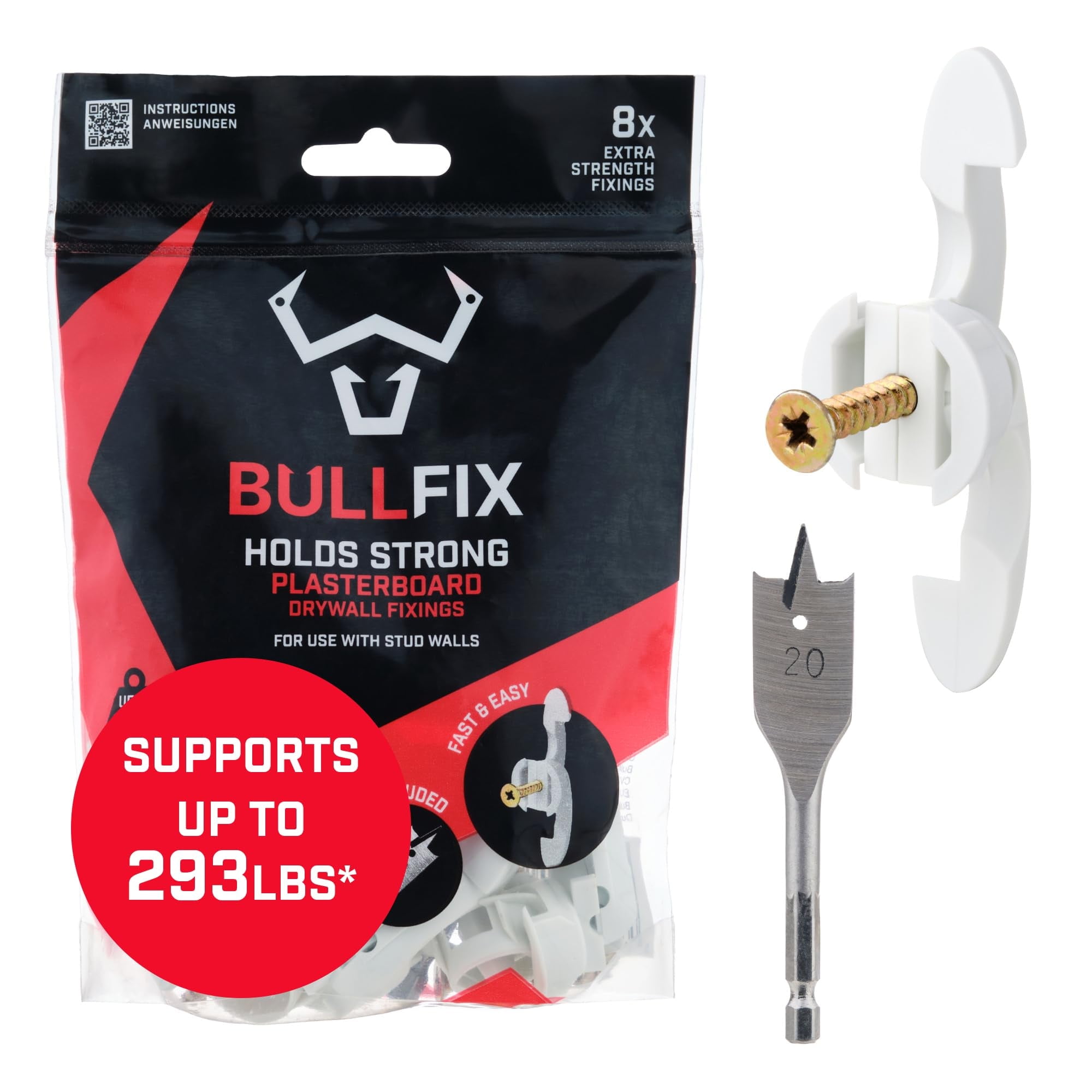 Bullfix Extra Heavy Duty Drywall Anchors, Holds up to 293lbs, Hollow ...