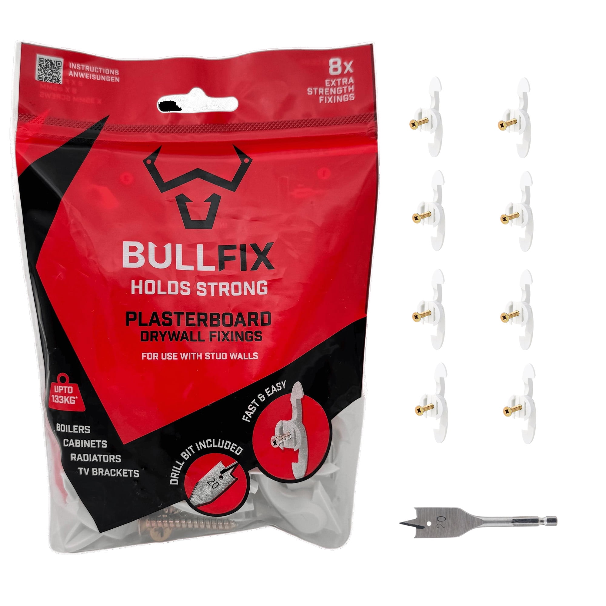 Bullfix Extra Heavy Duty Drywall Anchors, Holds up to 293lbs, Hollow ...