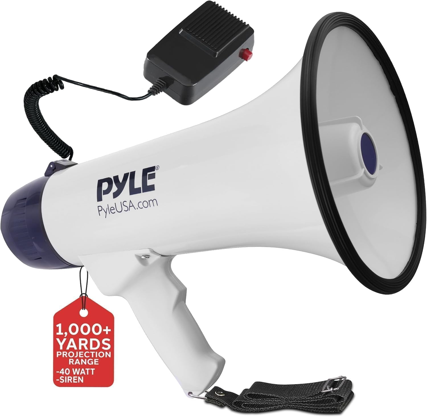 Bullhorn Megaphone Speaker, 1,000 Yard Range with Rechargeable Built-in ...