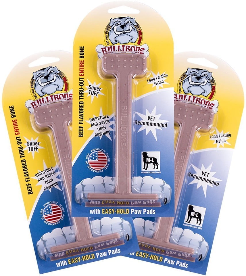 Bullibone Nylon Bone Dog Chew Toy Nylon - Large Beef - 3 Pack - Walmart.com