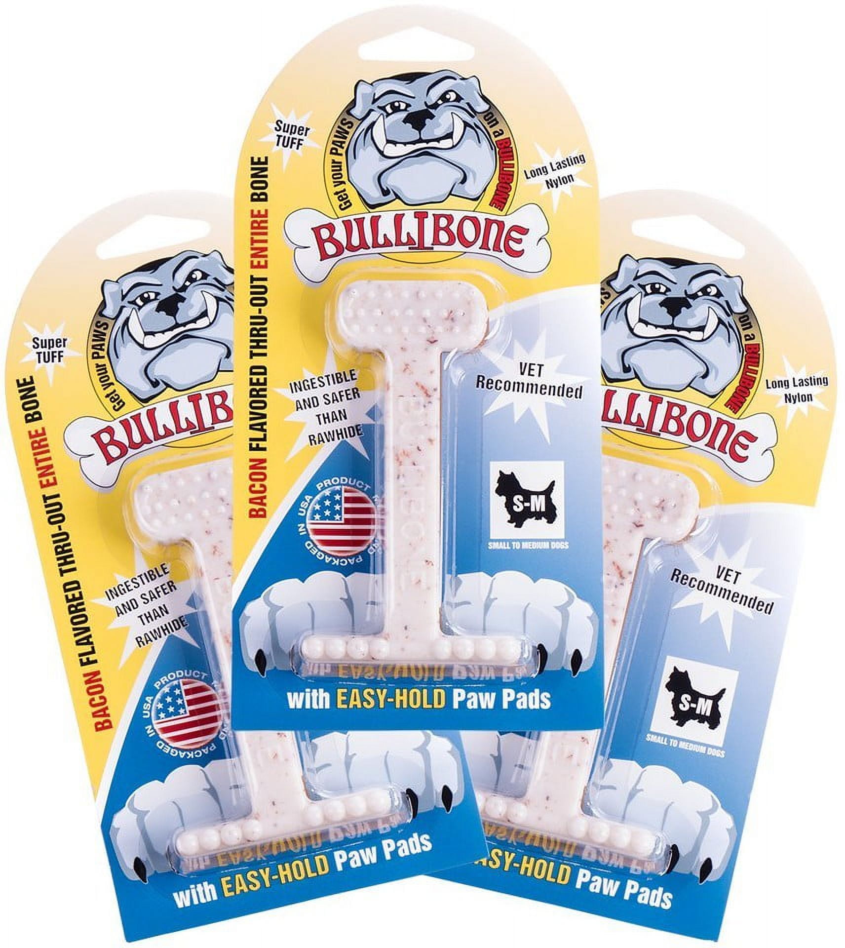 BULLIBONE Small Bacon Dog Chew Toy Nylon Bone with Handles, Small Size ...