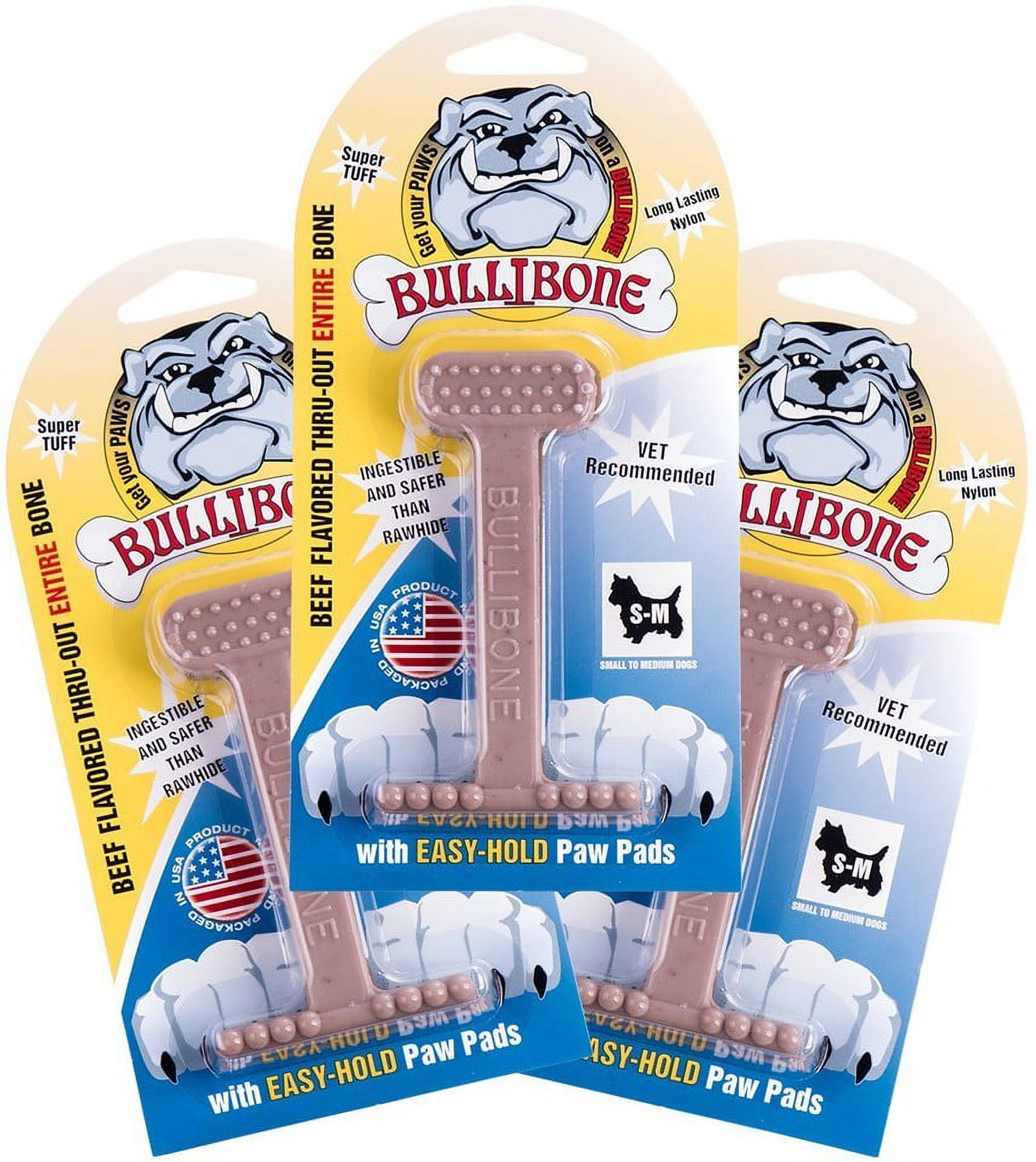 BULLIBONE Small Nylon Dog Chew Toy, Real Beef Flavor, Durable Bones, 3 ...