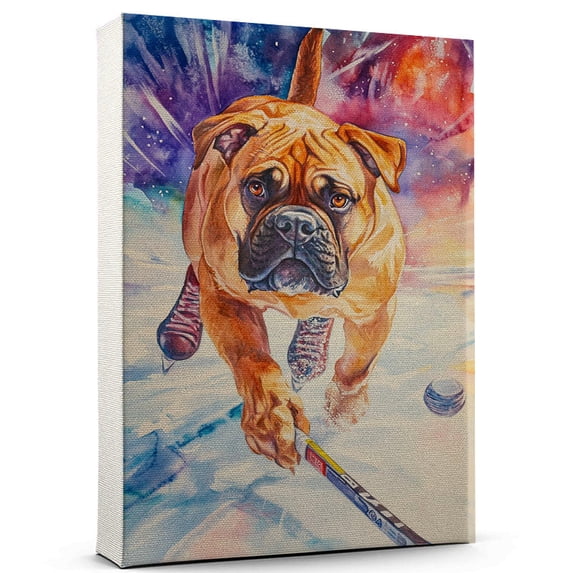 Bullmastiff Dog Canvas Ice Hockey Stretched Canvas Size 8x12 – Funny ...