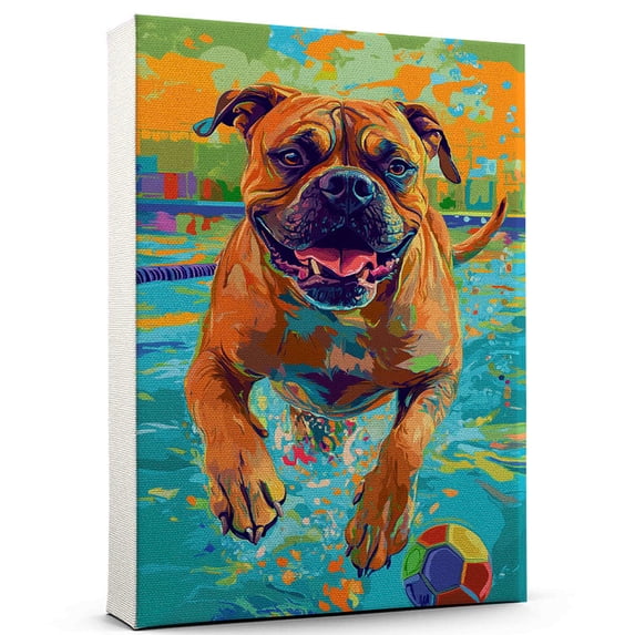 Bullmastiff Dog Stretched Canvas Size 8x12 Swimming Canvas – Cute ...