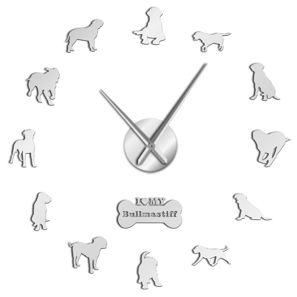 Bullmastiff Silhouettes Frameless Wall Clock Stickers, DIY Modern ...