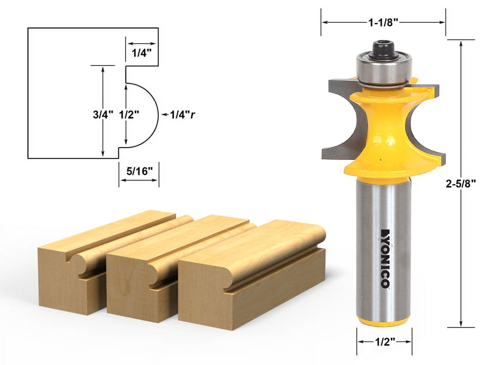 Bullnose Beading Router Bit 1/4"r - 1/2" bead - 1/2" Shank - Yonico ...