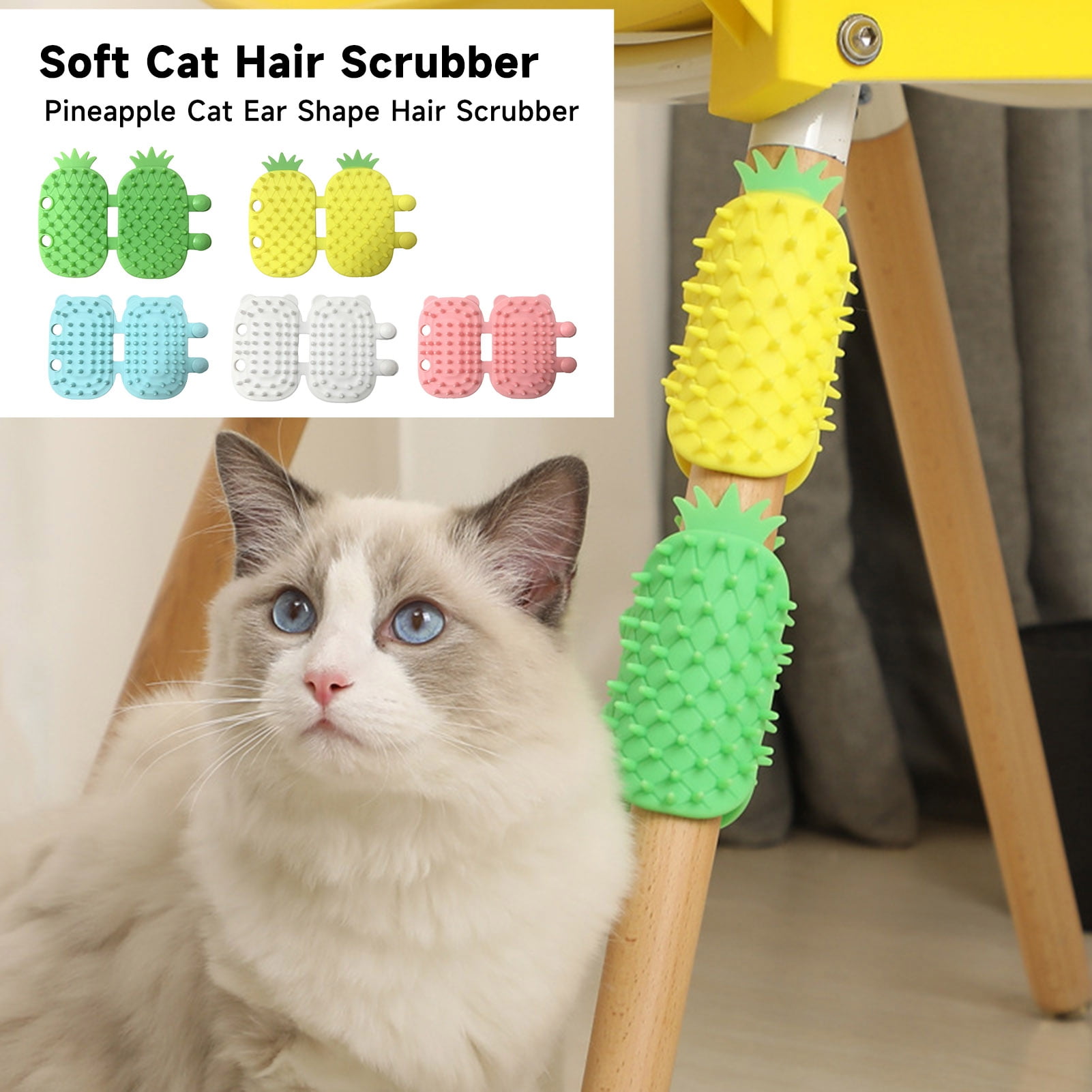 Bullpaw Cat Hair Removal Massage Brush Pineapple Cat Ear Shape Table Leg Scratching Tool Soft ...