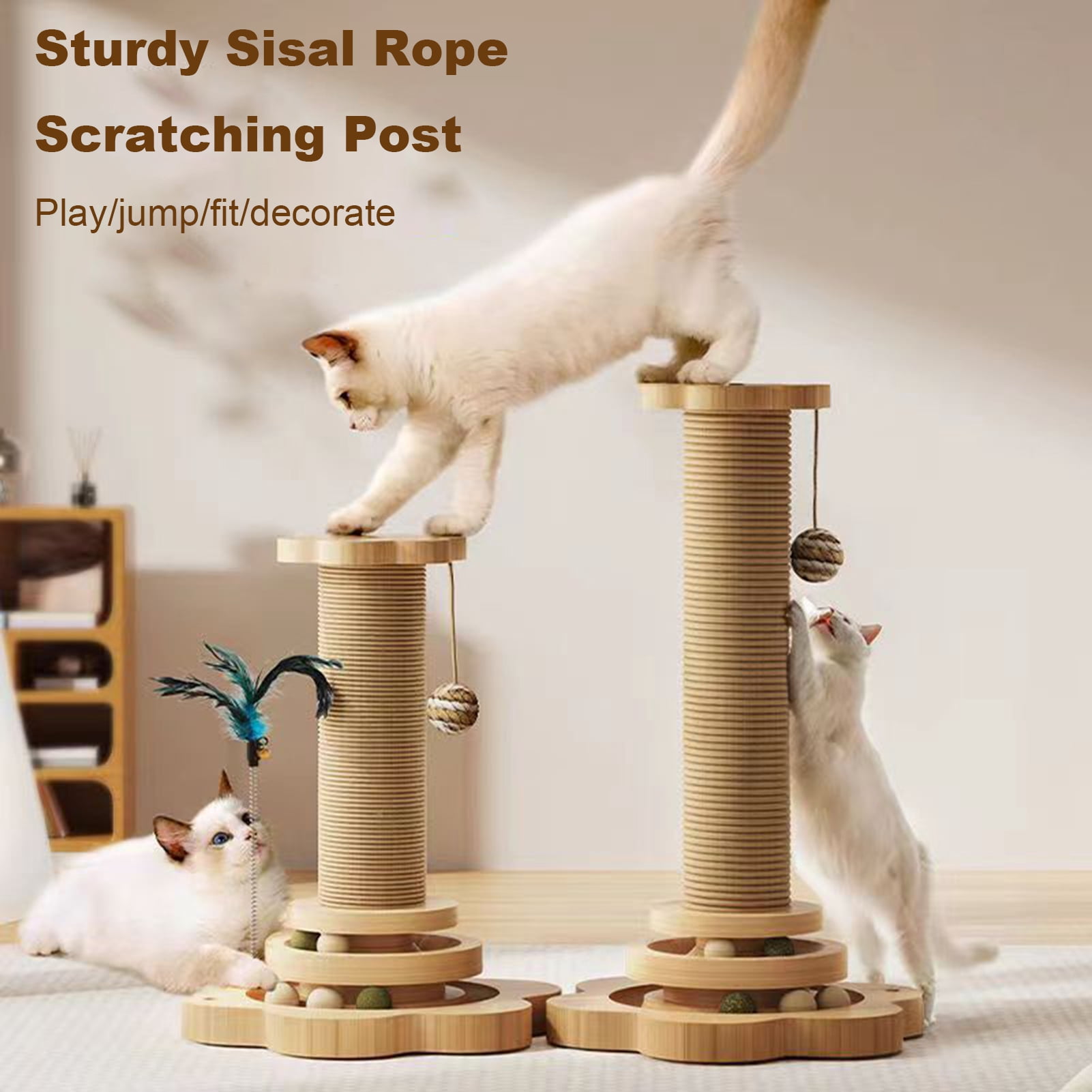 Bullpaw Cat Scratching Post Cat Tree Scratcher with Ball And Feather ...