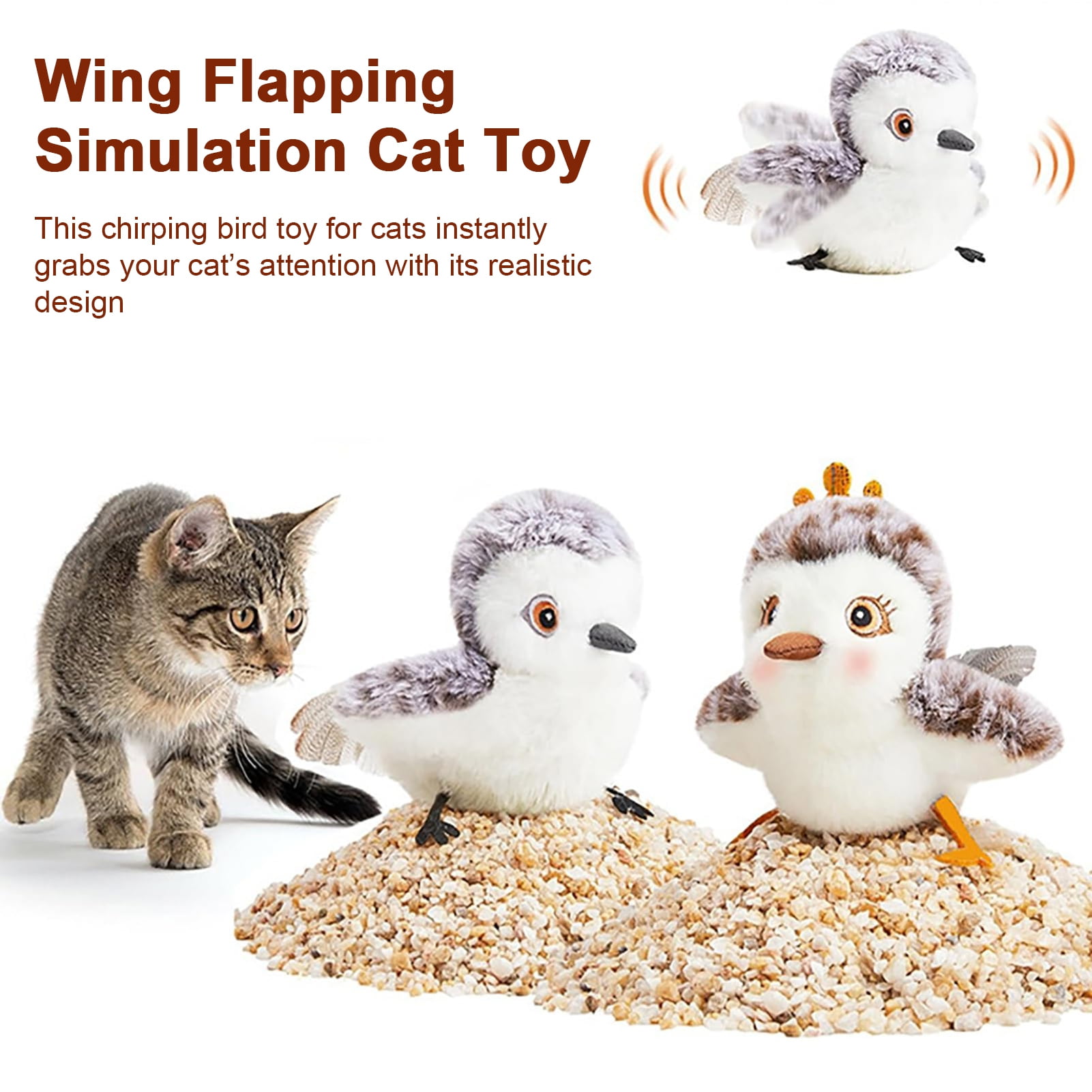 Bullpaw Flapping Bird Cat Toy Rechargeable Interactive Plush Bird with ...