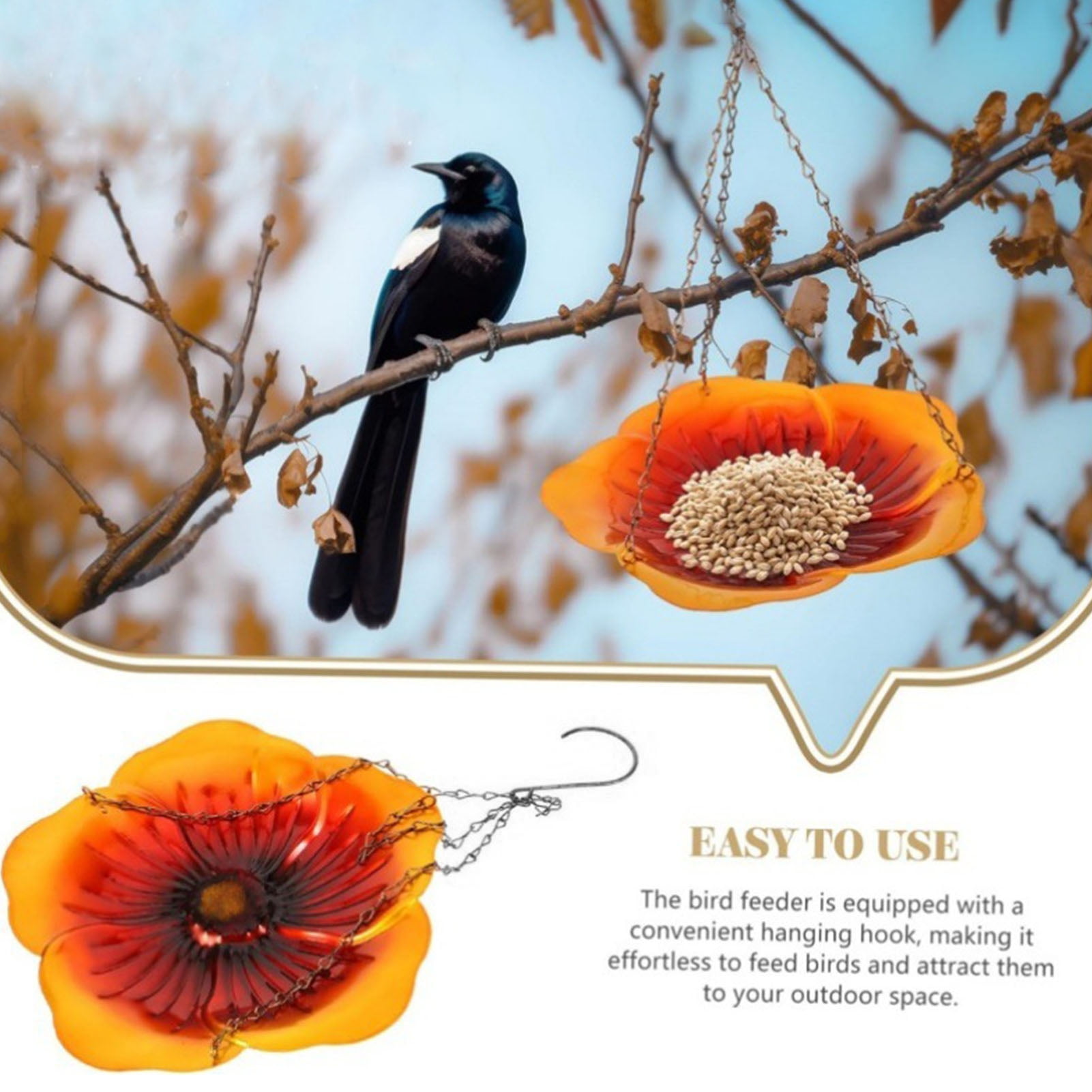 Bullpaw Hanging Bird Bath Glass Flower Design Iron Bee Watering Station ...