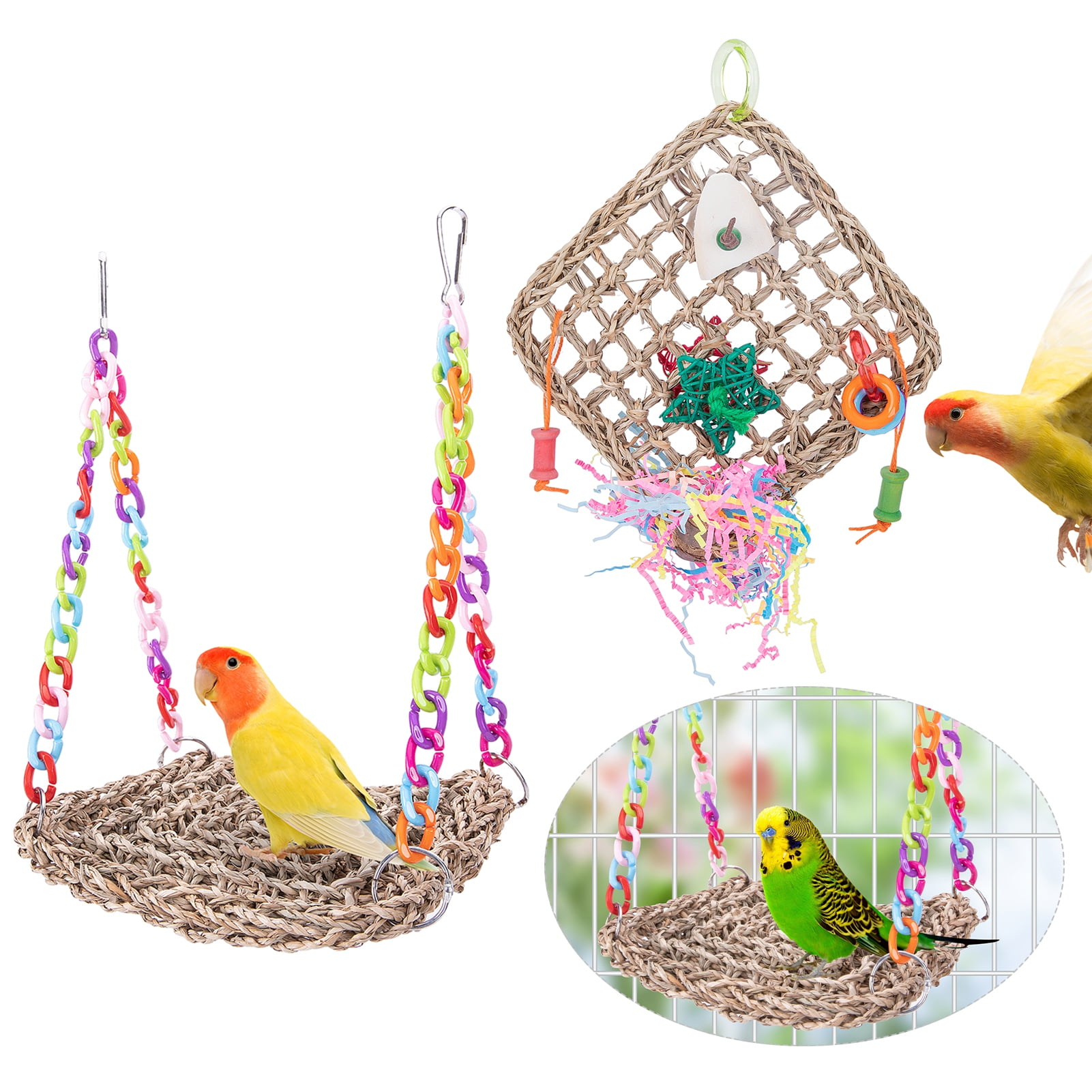 Bullpaw Parrot Toy Chewing Toy Natural Grass Weaving Climbing Net Birds ...