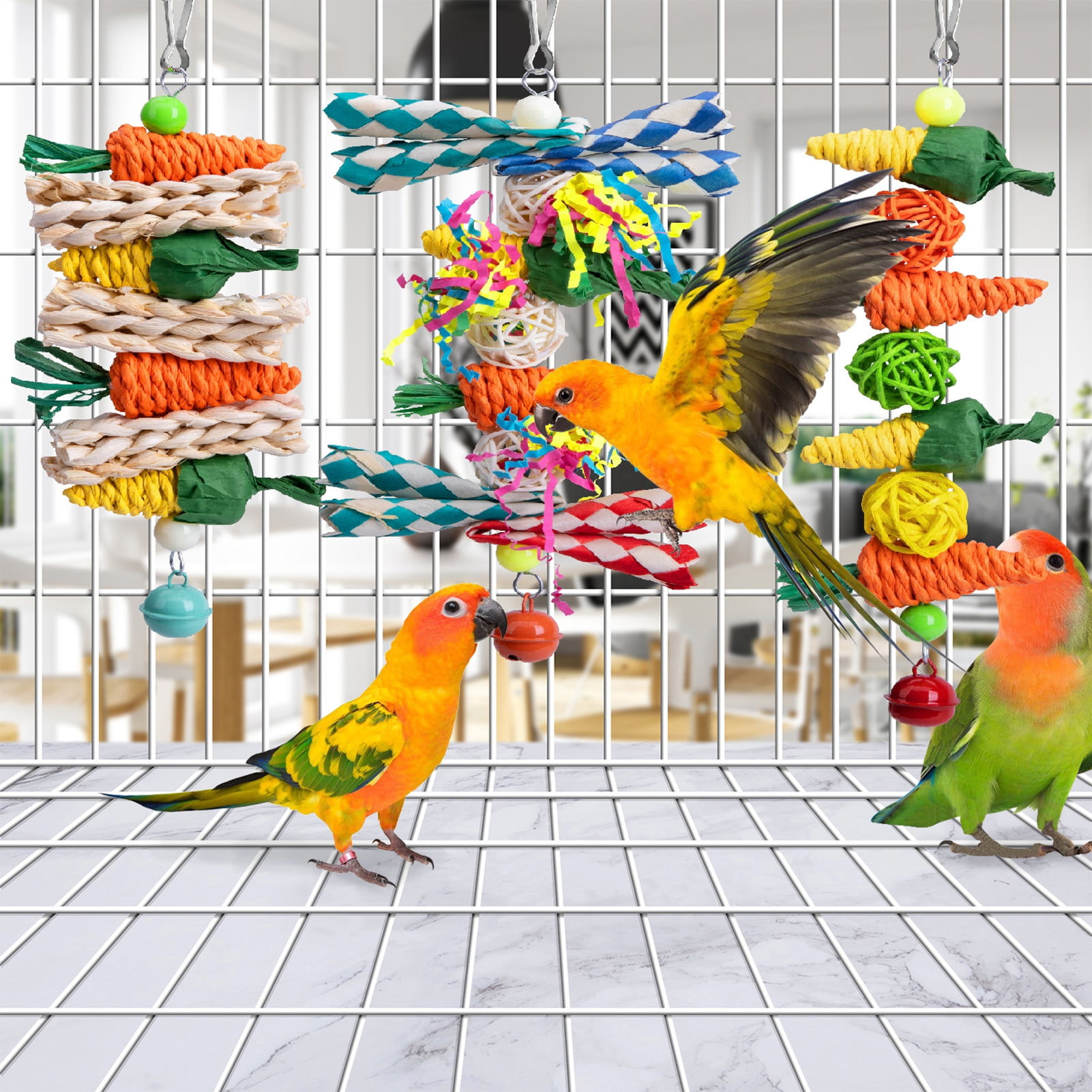 Bullpaw Parrot Toy Creative Shapes Wear Resistant Vivid Color Mini Bell ...