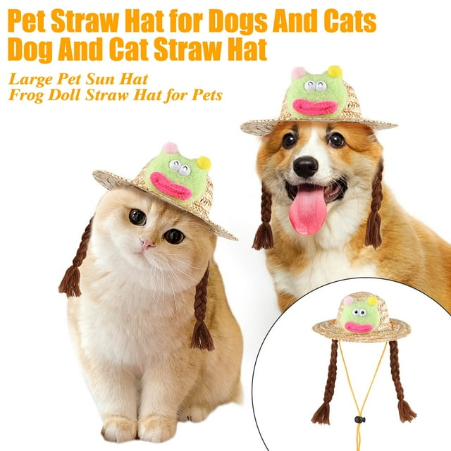 Bullpaw Pet Braided Hat Dog Straw Woven Hat Adjustable Pet Summer Shade ...