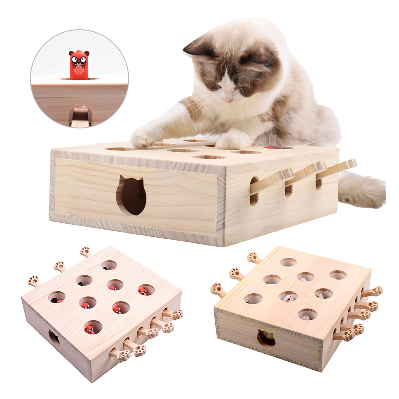 Bullpaw Whack-A-Mole Cat Toy Interactive Wooden Whack-a-Mole Games with ...