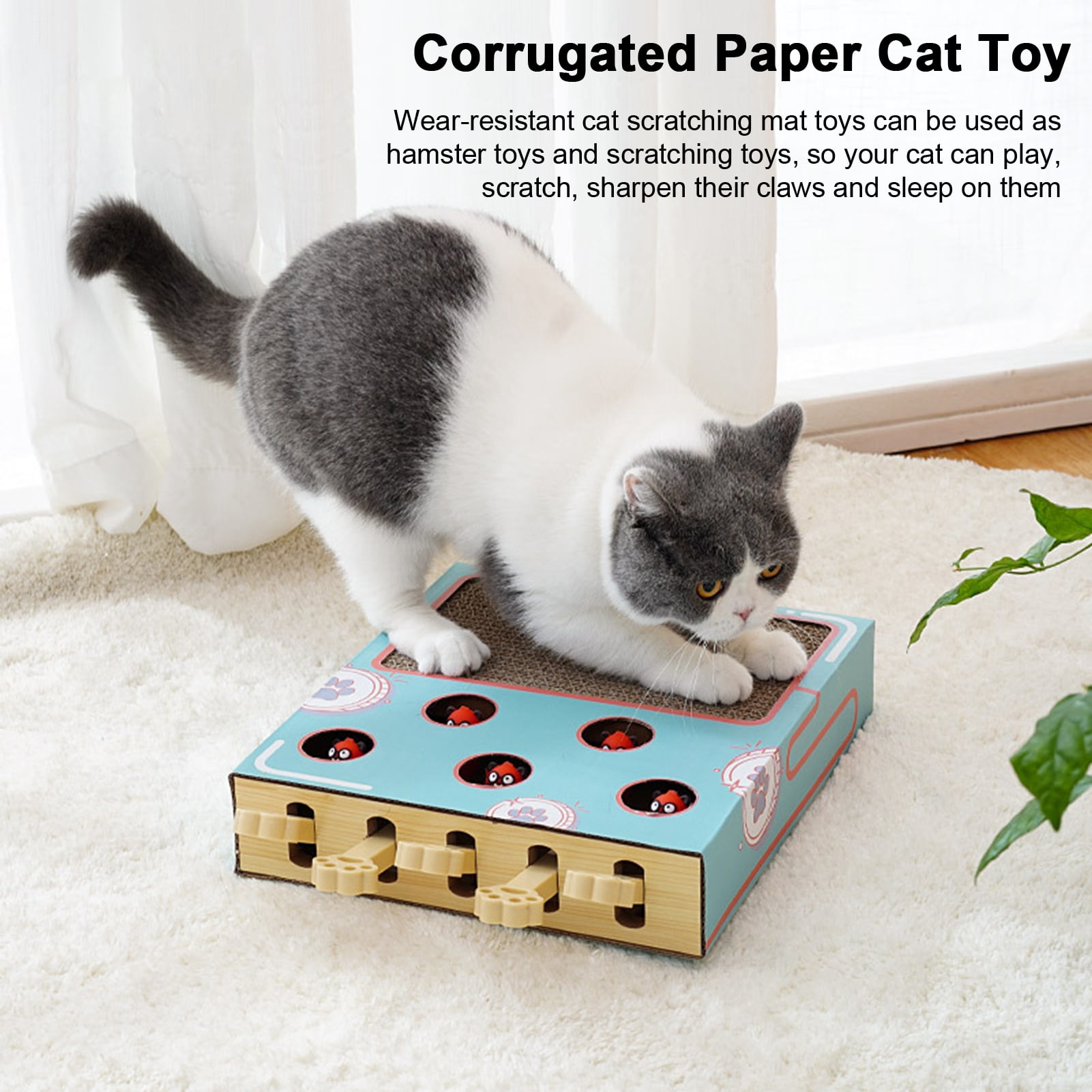 Bullpaw Whack-a-Mole Cat Toy 3-in-1 Scratching Cardboard Interactive ...