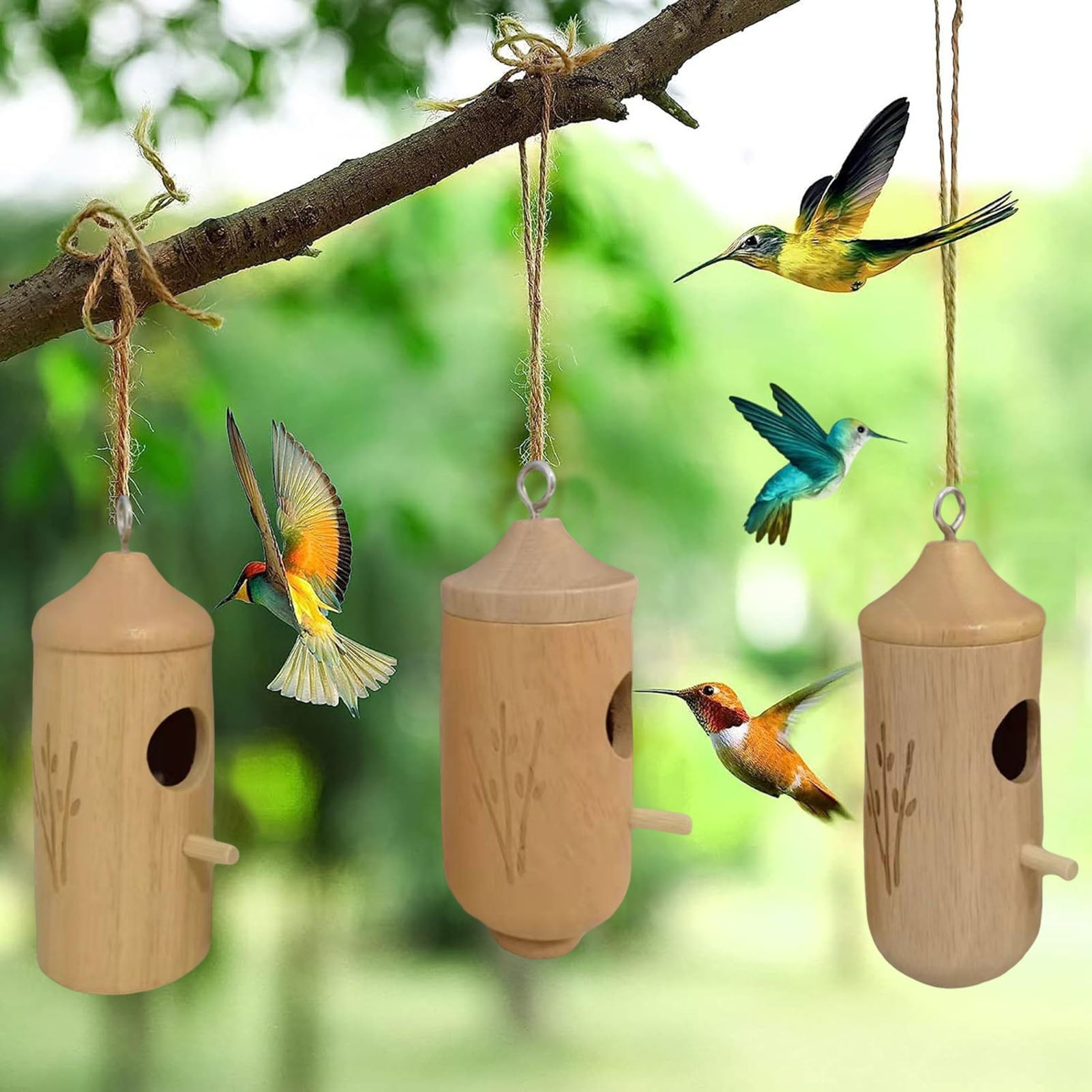 Bullpaw Wooden Hummingbird House for Outside Hanging Small Wildbird ...