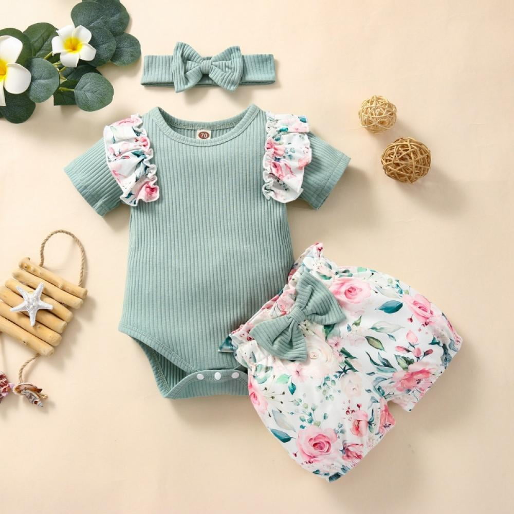 Bullpiano Newborn Baby Girl Clothes Outfits Short Sets Romper + Short ...