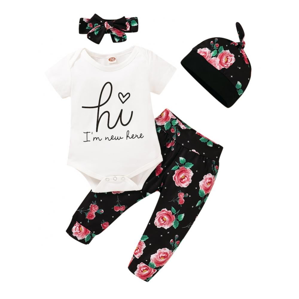 Bullpiano Newborn Infant Baby Girl 4PCS Clothes Romper Pants Set ...