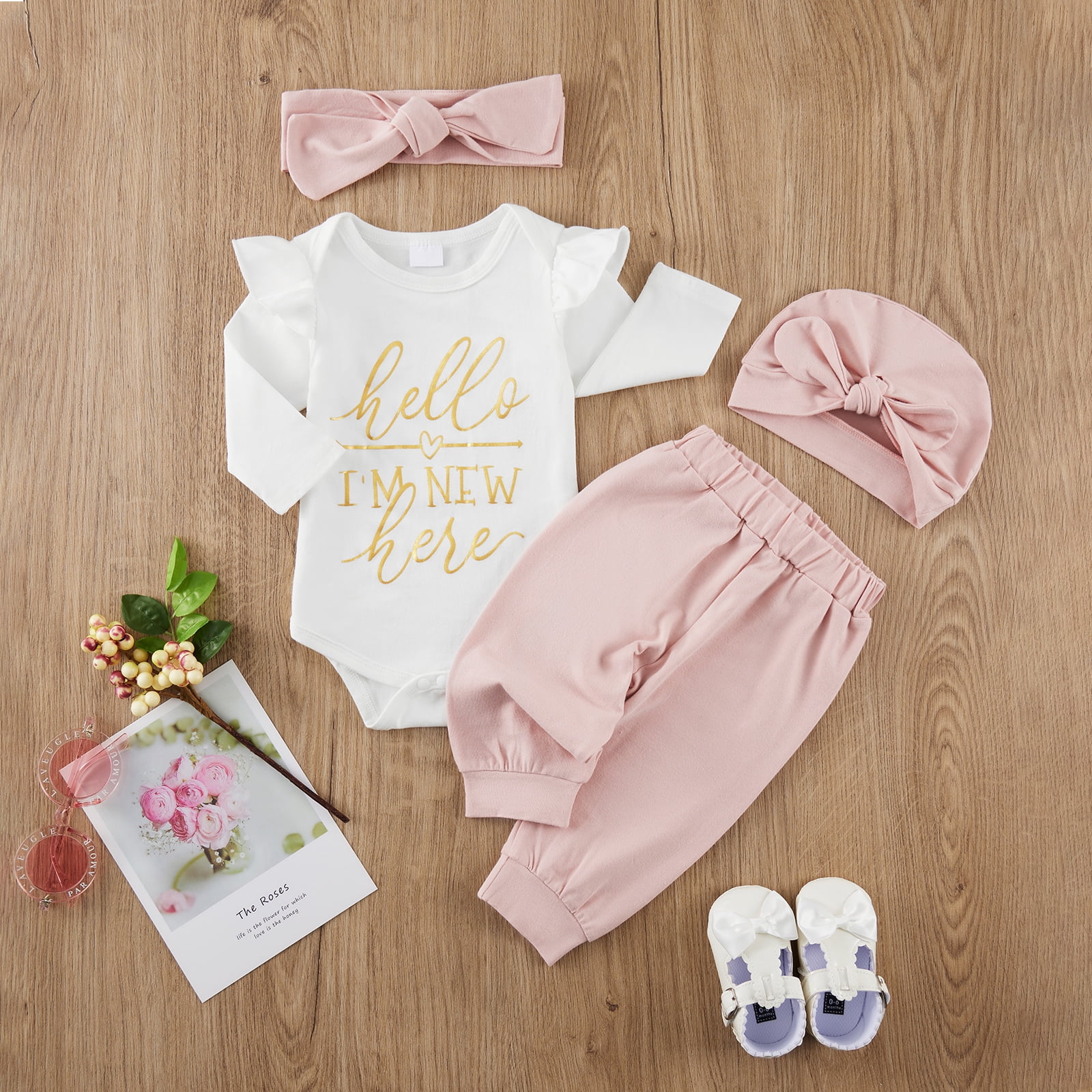 Bullpiano Newborn Infant Baby Girl 4PCS Clothes Romper Pants Set ...