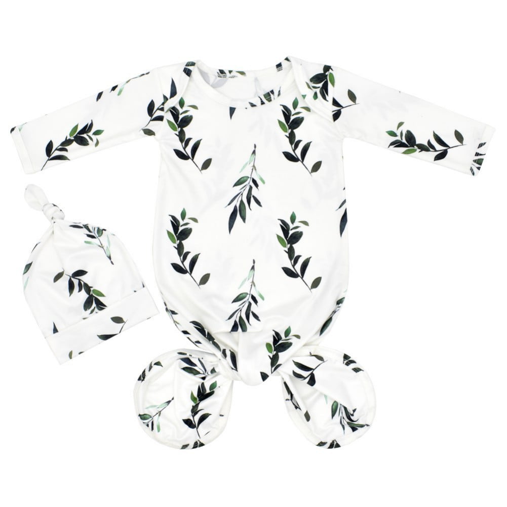 Bullpiano Newborn Knotted Gown Long Sleeve Nightgown with Matching Hat ...