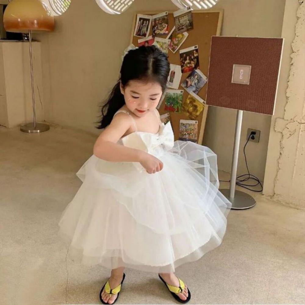 Bullpiano Summer Sweet Girls' Chiffon Dress Knee-Length Bow Ball Gown ...
