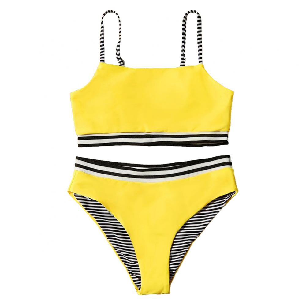 Bullpiano Teen Girls Swimsuits Two-Pieces Bathing Suits Padded Striped ...