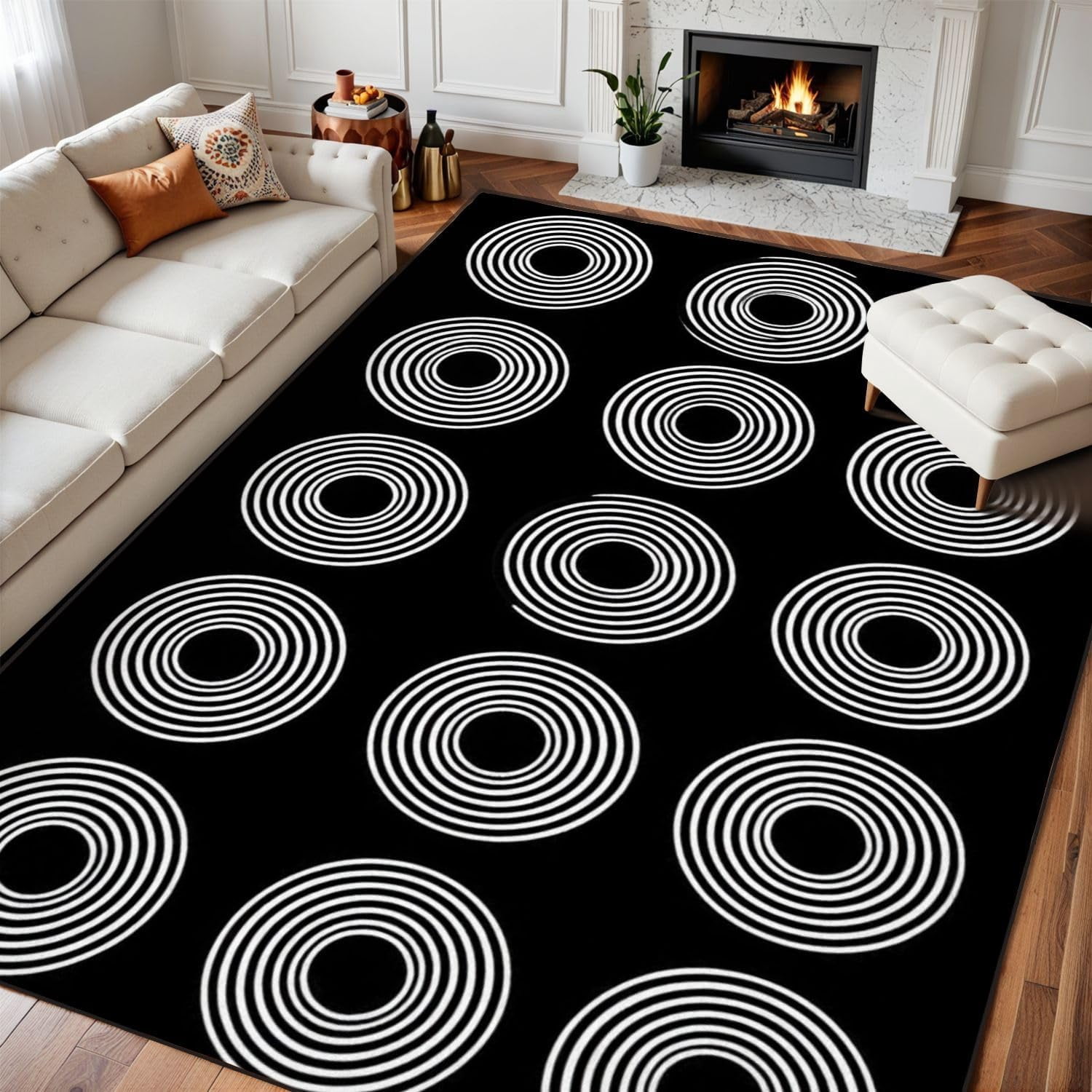 Bullseye Circle Area Rug, Abstract Black Concentric Pattern Carpet ...
