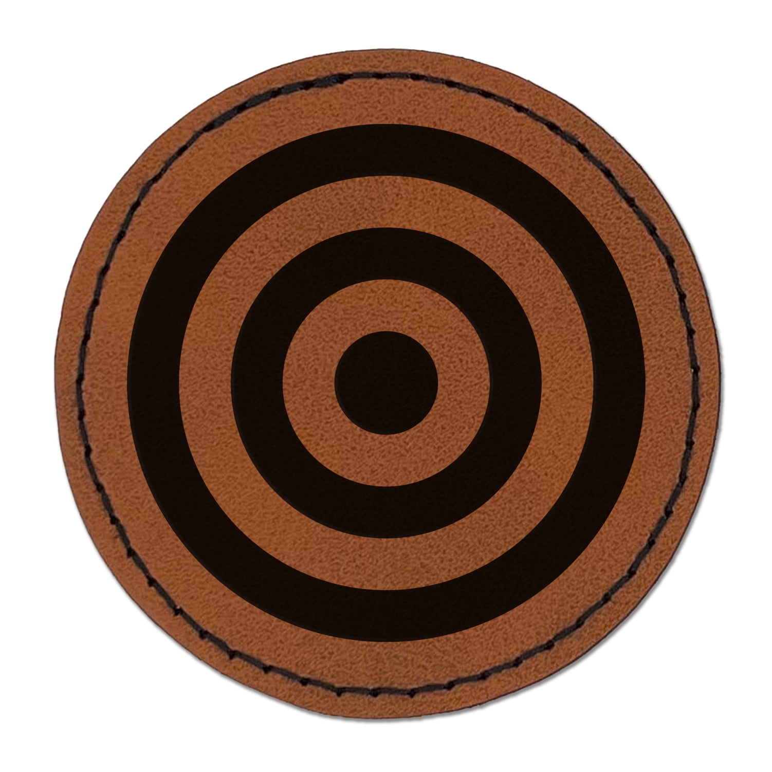 Bullseye Target 2.5" Faux Leather Round Engraved Iron-On Patch - Brown ...