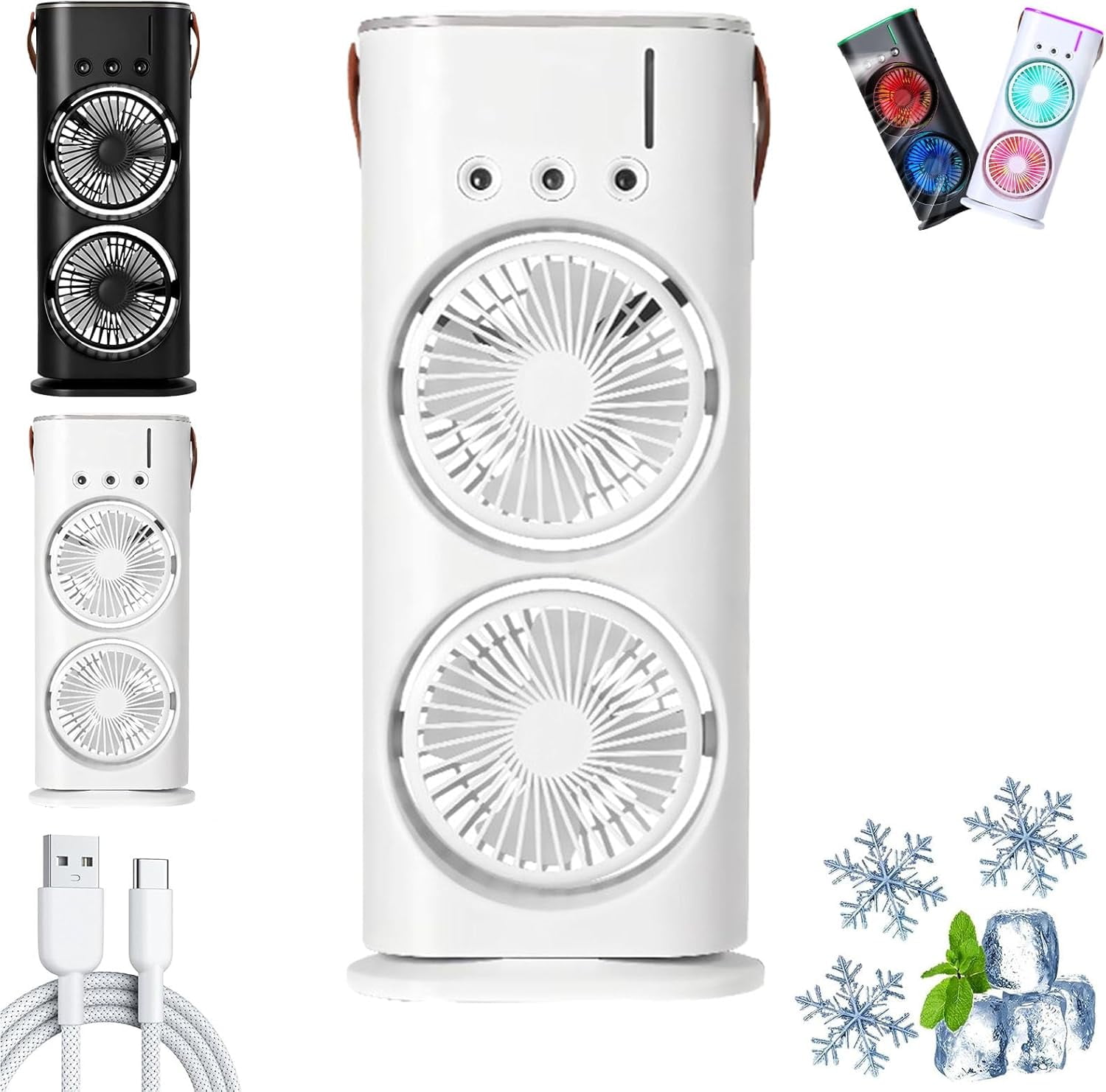 Bullseyeair Portable Double Fan, USB Rechargeable Misting Fans, 180 ...