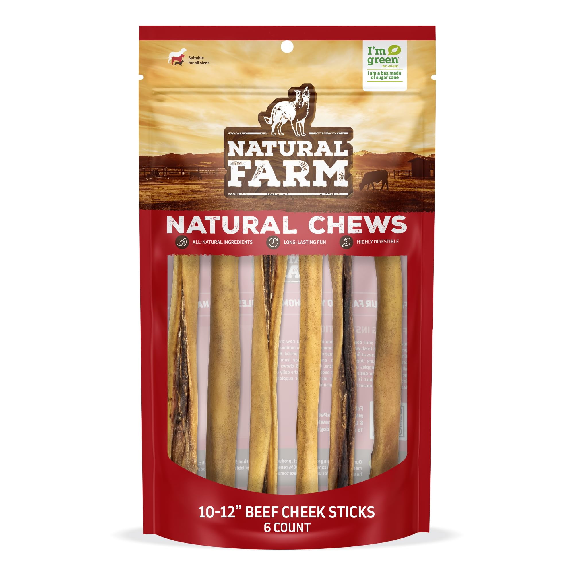 Bully Cheek Stick, 10-12 Inch (6-Pack)- Best Bully Stick Alternative ...