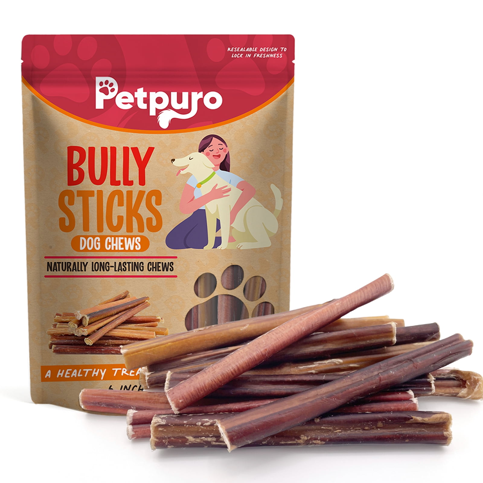 Bully Sticks for Dogs, 6 inch, 25 Pieces Long-Lasting Beef Chews for ...