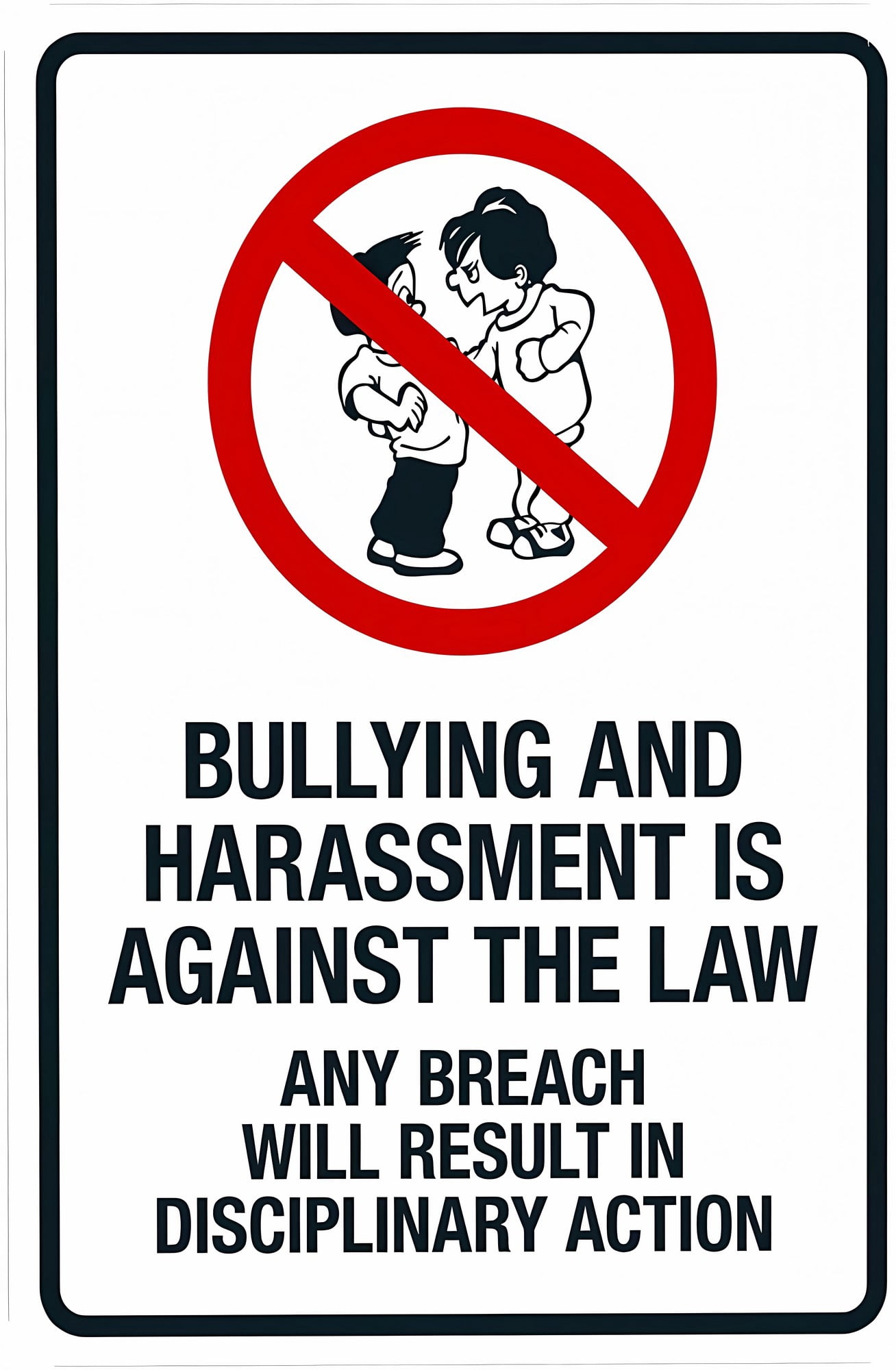 Bullying And Harassment Is Against The Law Warning Sign - 8"x12 ...
