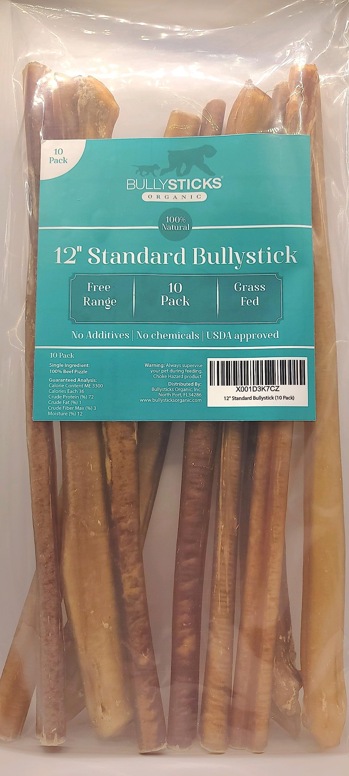 Bullysticks Organic Standard 12" Bully Sticks COC1for Dogs - All ...