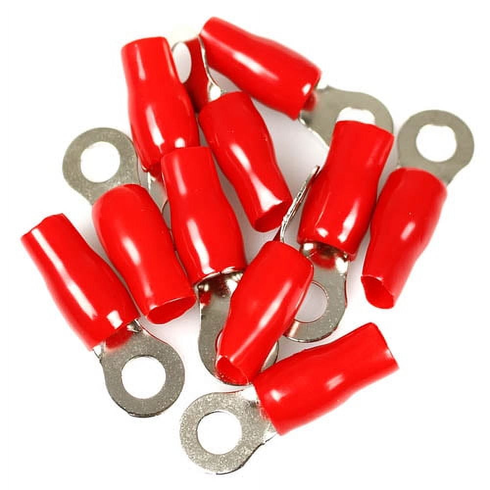 Bullz Audio 10 Pack 4 Gauge Ring Terminal 5/16" Hole Nickle Plated Red ...