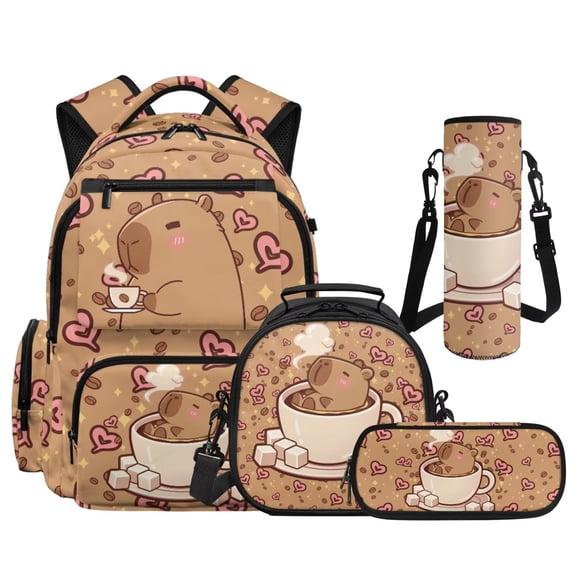 Bulopur 17 Inch 4 PCS Backpack Set Coffee Lover Capybara Print School ...