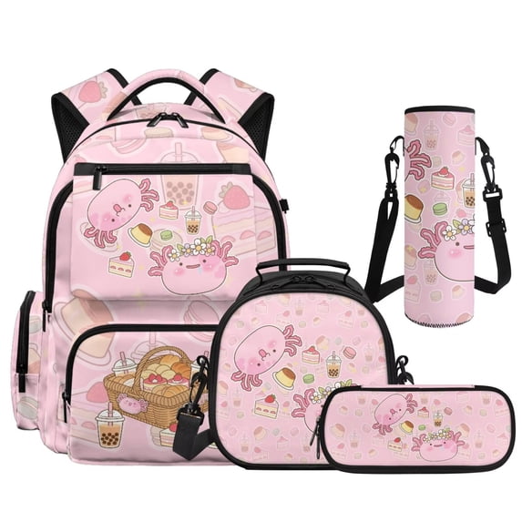 Bulopur 17 Inch 4-in-1 Backpack Set Pink Dessert Axolotl Print School ...