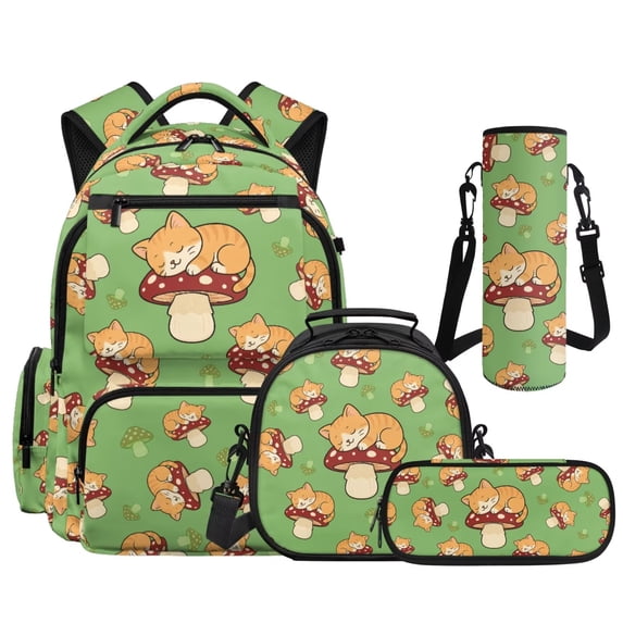Bulopur 17 Inch 4-in-1 Backpack Set Sleeping Cat School Bag with Lunch ...