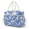 Bulopur Blue Floral Print Quilted Large Lunch Bag for Women Classic ...