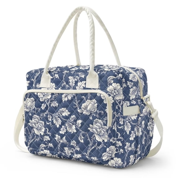Bulopur Blue Floral Print Quilted Lunch Bag Elegant Large Lunch Bags ...
