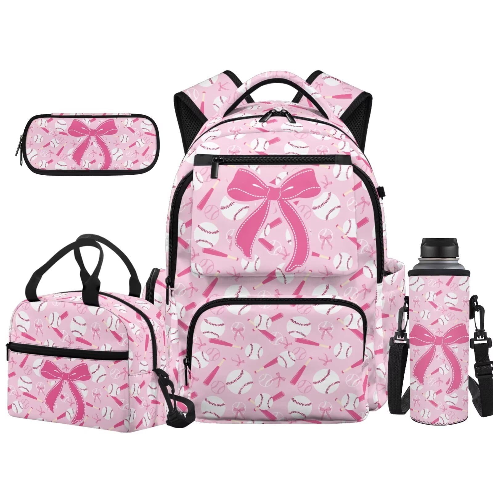 Bulopur Bow Print Kids Backpack Set 4 Pcs Lightweight Cute Kids Bookbag ...