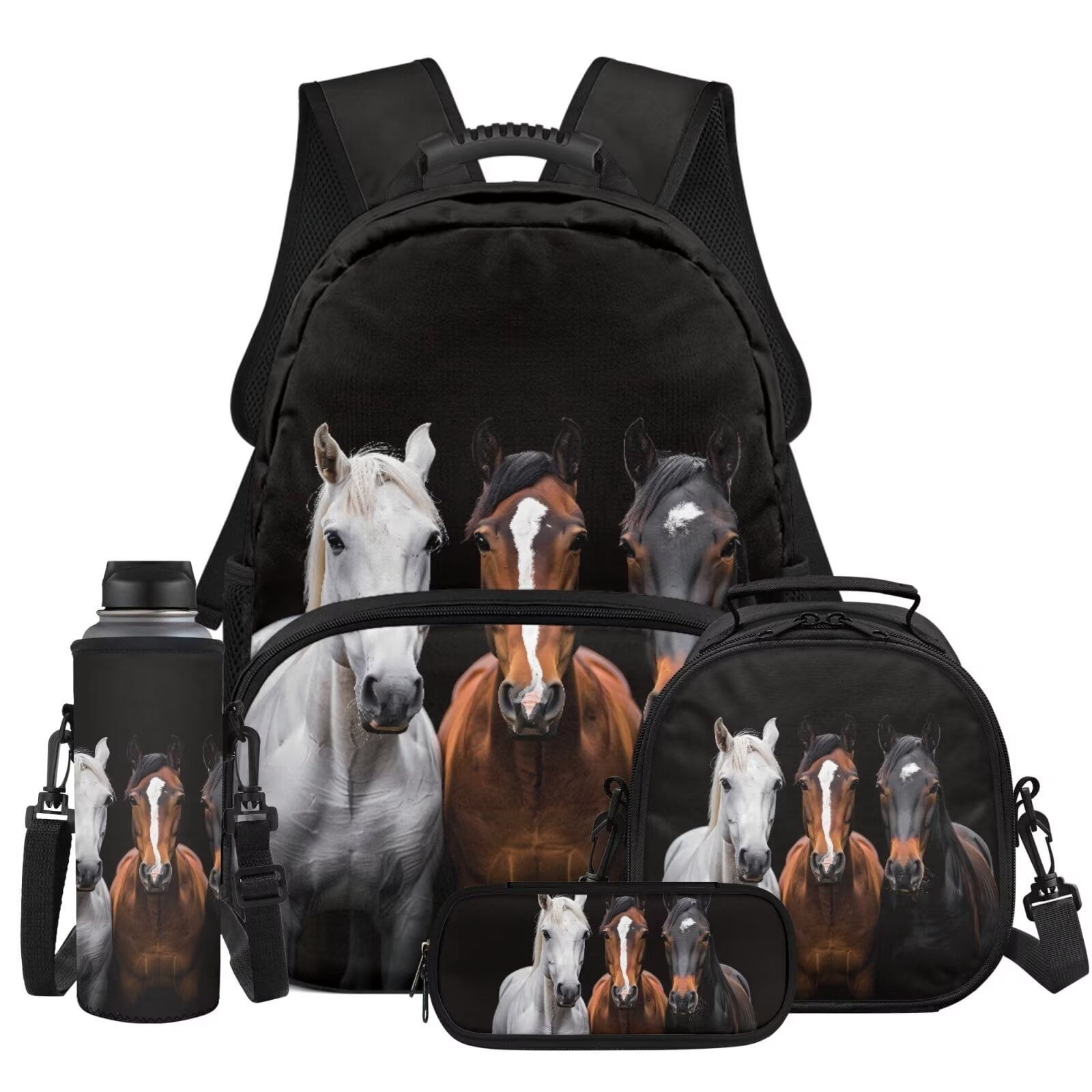 Bulopur Boys 17 Inch Backpack Set of 4 Horse Print School Bookbag with ...
