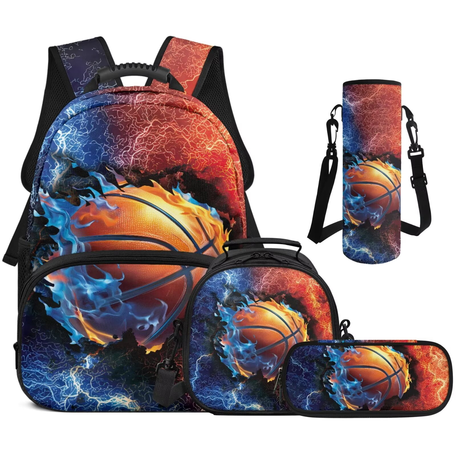 Bulopur Boys 17 Inch School Backpack, 4 in 1 Fire Ice Basketball Print ...