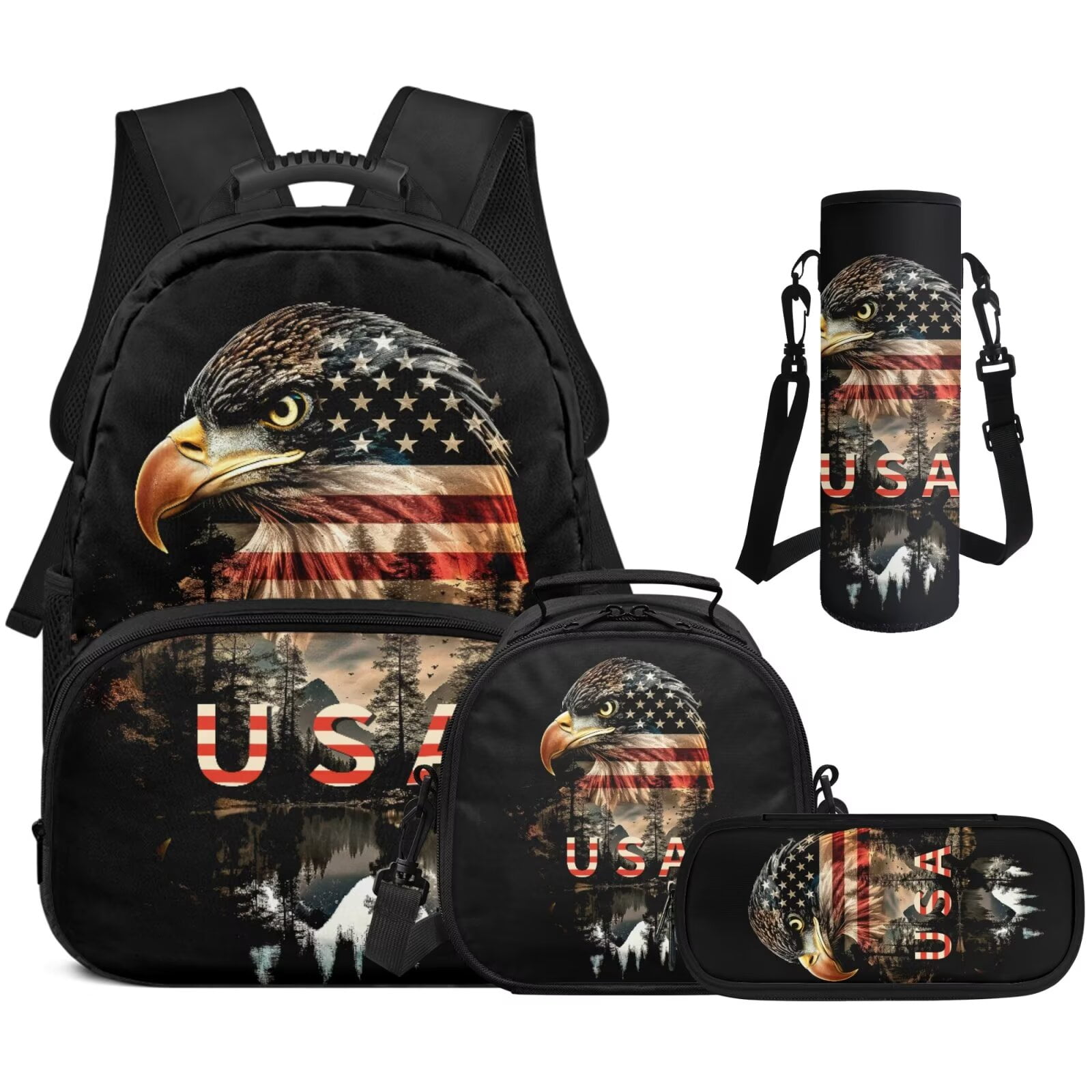 Bulopur Boys Cool 17 Inch Backpack, 4 PCS Eagle Print School Bag with ...
